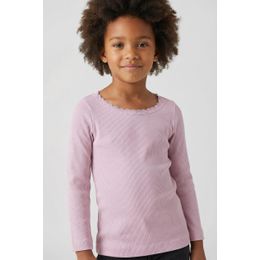 Langarmshirt name it "NMFKAB LS TOP NOOS", M&auml;dchen, Gr. 86, fragrant lila, Feinripp, Obermaterial: 57% Baumwolle, 38% Modal, 5% Elasthan, unifarben, regular fit h&uuml;ftbedeckend, Rundhals, abgesteppte Kante, Shirts Langarmshirt, in Feinripp und mit s&uuml;&szlig;er Spitzenkante am Ausschnitt