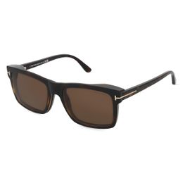 Tom Ford FT5682-B - mit Sonnenclip Brille Unisex | Fassung: Vollrand, Quadratisch, Havanna Dunkel