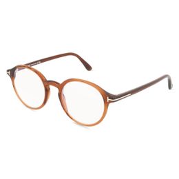 Tom Ford FT5867-B Brille Unisex | Fassung: Vollrand, Rund, Braun Gl&auml;nzend