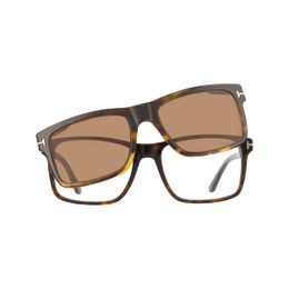 Tom Ford FT5682-B - mit Sonnenclip Brille Unisex | Fassung: Vollrand, Quadratisch, Havanna Dunkel