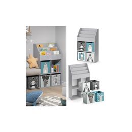 VICCO Kinderregal B&uuml;cherregal Wandregal Luigi Hellgrau 72x114 cm modern Kinderzimmer Regal Spielzeugregal Dekoregal Standregal Aufbewahrungsregal W&uuml;rfelregal Ablage Fach freistehend Faltbox