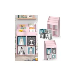 VICCO Kinderb&uuml;cherregal Luigi 72 x 114 cm, Rosa, Kinderzimmerregal, offene F&auml;cher, gro&szlig;, Faltboxen