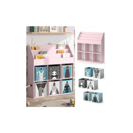 VICCO Kinderb&uuml;cherregal Luigi 107 x 114 cm, Rosa, Kinderzimmerregal, F&auml;cher, Faltboxen