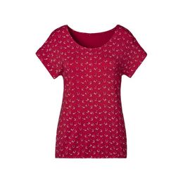 Lascana T-Shirt 'mit kleinem Cut-Out am &Auml;rmel' rot Gr. 36/38 f&uuml;r Damen. Rundhals und Allover-Druck. Bequem. Nachhaltig.