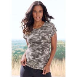Lascana Kurzarmshirt 'mit modischem Zebra-Muster' mehrfarbig Gr. 32/34 f&uuml;r Damen. Mit Rundhals. Bequem. Nachhaltig.