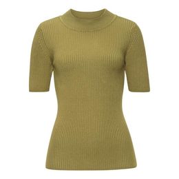 Lascana Kurzarmpullover moosgr&uuml;n Gr. 32/34 f&uuml;r Damen. Mit hoch geschlossener Ausschnitt. Figurbetont. Nachhaltig.