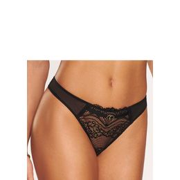 Lascana String 'Eleonora' schwarz Gr. 44/46 f&uuml;r Damen. Mit Spitze, Schmuckelement. K&ouml;rpernah