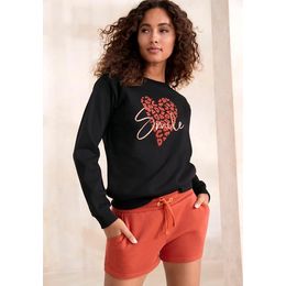Lascana Sweatshirt schwarz Gr. 36/38 f&uuml;r Damen. Rundhals und Druck. Klassisch. Nachhaltig.