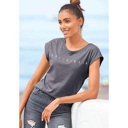 Venice Beach Kurzarmshirt grau Gr. 32/34 f&uuml;r Damen. Rundhals und Logodruck. Figurumspielend. Nachhaltig.