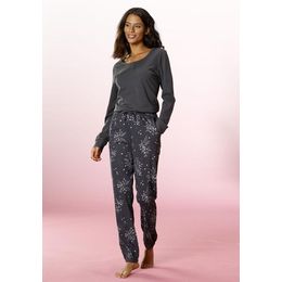Vivance Dreams Pyjama grau Gr. 32/34 f&uuml;r Damen. Mit Zierknopfleiste und Allover-Druck. Bequem. Nachhaltig.