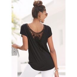 Lascana Strandshirt schwarz Gr. 36/38 f&uuml;r Damen. Rundhals und Spitze. Figurumspielend