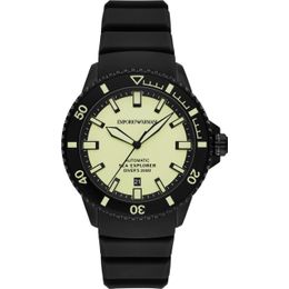 Automatikuhr Emporio Armani, schwarz, Armbanduhren, Herren, Automatikuhr, Armbanduhr, Herrenuhr, Mechanische Uhr, Silikonarmband, analog, Tag