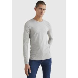 Tommy Hilfiger Herren Langarmshirt "STRETCH SLIM FIT LONG SLEEVE"light grau melange, Gr. L, bestickt, unifarben, Single Jersey, Obermaterial: 96%