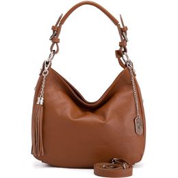 Anna Morellini Leder-Schultertasche "Fiorella" in Hellbraun - (B)30 x (H)27 x (T)9 cm - 71% | Damen-taschen