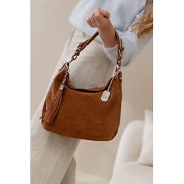 Anna Morellini Leder-Schultertasche "Forena" in Hellbraun - (B)32 x (H)25 x (T)11 cm - 75% | Damen-taschen