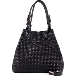 Lia Biassoni Leder-Schultertasche "Basentello" in Schwarz - (B)34 x (H)29 x (T)21 cm - 73% | Damen-taschen