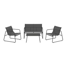Ambia Garden Loungegarnitur, Grau, Metall, Glas, Textil, 4-teilig, Rundrohr, Loungem&ouml;bel, Gartenlounge-Sets