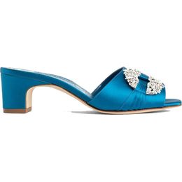 Manolo Blahnik Hohe Schuhe - Manolo Blahnik Prinap 050 Satin Mules - Gr. 38 (EU) - in Blau - f&uuml;r Damen