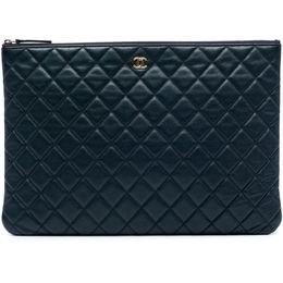 Chanel Clutches - Large Quilted Caviar O Case Clutch - Gr. unisize - in Blau - f&uuml;r Damen