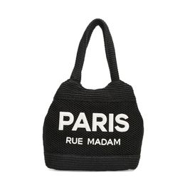 Rue Madame Shopper & Totes - Textured Raffia Shopping Bag With Bold Logo - Gr. unisize - in Schwarz - f&uuml;r Damen