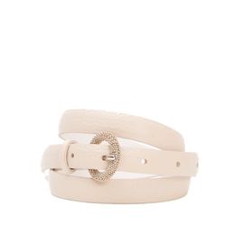 ORCIANI G&uuml;rtel - Textured Leather Belt With Round Rhinestone Buckle - Gr. 80 - in Beige - f&uuml;r Damen