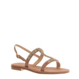 Paola Fiorenza Sandalen - Beige Suede Sandal With Blue And Copper Crystals - Gr. 36 (EU) - in Braun - f&uuml;r Damen