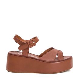 Strategia Sandalen - Cross-Strap Wedge Sandals In Soft Cuoio Leather - Gr. 36,5 (EU) - in Braun - f&uuml;r Damen