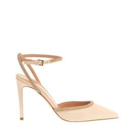 Ninalilou Sandalen - Slingback Nappa Pumps With Strass Details And 90Mm - Gr. 36,5 (EU) - in Beige - f&uuml;r Damen