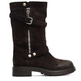 Strategia Stiefel - Dark Brown Suede Biker Ankle Boots With Zipper And - Gr. 38,5 (EU) - in Braun - f&uuml;r Damen
