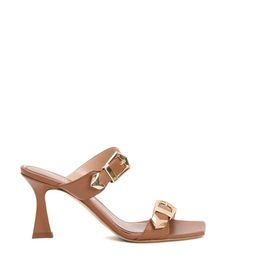 Ninalilou Sandalen - Double Band Leather Slipper Sandal Heel 75 Mm - Gr. 36,5 (EU) - in Braun - f&uuml;r Damen