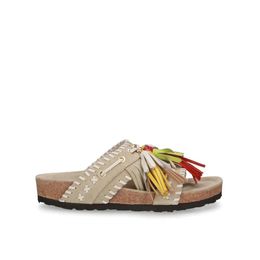 Elena Iachi Sandalen - Beige Suede Slipper With Multicolor Tassels - Gr. 39 (EU) - in Beige - f&uuml;r Damen
