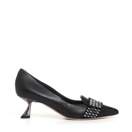 Ninalilou Hohe Schuhe - Black Leather Pump With Rhinestone Pattern - Gr. 37 (EU) - in Schwarz - f&uuml;r Damen