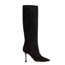 Ninalilou Stiefel - Black Suede Boots With Chic Button Detail - Gr. 36,5 (EU) - in Schwarz - f&uuml;r Damen