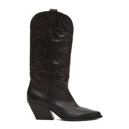 Elena Iachi Stiefel - Tall Leather Cowboy Boots With Embroidered Shaft - Gr. 37,5 (EU) - in Braun - f&uuml;r Damen