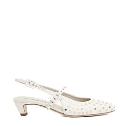 Halmanera Hohe Schuhe - White Leather Slingback With Studs - Gr. 40 (EU) - in Wei&szlig; - f&uuml;r Damen