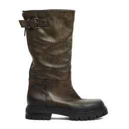Elena Iachi Stiefel - Mid-Calf Aged Leather Boots With Chunky Lug Sole - Gr. 36,5 (EU) - in Braun - f&uuml;r Damen