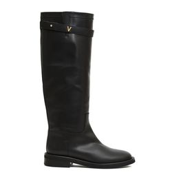 Via Roma 15 Stiefel - Tall Black Leather Boots With Gold Accent And Rubb - Gr. 35 (EU) - in Schwarz - f&uuml;r Damen