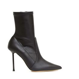Ninalilou Stiefel - Elasticated Leather Ankle Boots With High Stiletto - Gr. 38,5 (EU) - in Schwarz - f&uuml;r Damen