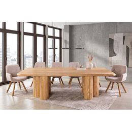 Riess Ambiente Massiver Esstisch Art DECO 240cm natur Mangoholz mit S&auml;ulenf&uuml;&szlig;en Riess-Ambiente Konferenztisch Esszimmertisch K&uuml;chentisch S&auml;ulentisch rechteckig 2...