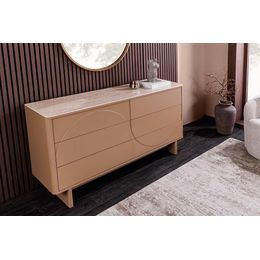 Riess Ambiente Design Sideboard SAVOY 150cm grau beige greige Keramik Travertin mit sechs Schubladen Riess-Ambiente Modern Retro