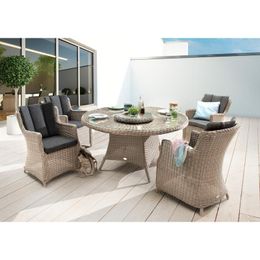 Destiny Garten-Essgruppe &raquo;LUNA&laquo; Set, 4x Sessel, 1x Tisch &Oslash; 150x75cm mit Drehteller, inkl. Auflagen, 14 tlg. tlg. Aluminium, Polyrattan beige Aluminium, Glas, 