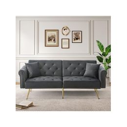 ABRIHOME Modernes Schlafsofa in Grau &ndash; Samtbezug mit Goldenen F&uuml;&szlig;en, 3-Fach Verstellbar | Gr.: onesize