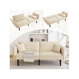 ABRIHOME Zweisitzer Schlafsofa in Beige mit klappbaren Armlehnen und Schlaffunktion | Gr.: onesize