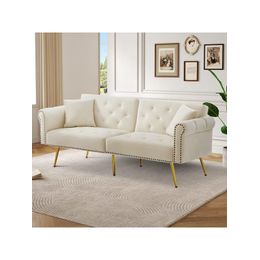 ABRIHOME Modernes Schlafsofa in Beige&ndash; Samtbezug mit Goldenen F&uuml;&szlig;en, 3-Fach Verstellbar | Gr.: onesize