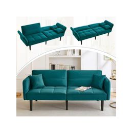 ABRIHOME Zweisitzer Schlafsofa in Blau Gr&uuml;n mit klappbaren Armlehnen und Schlaffunktion | Gr.: onesize