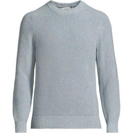 LANDS' END Melierter Rundhalspullover DRIFTER, Herren,  Blau, Baumwolle, by Lands' End
