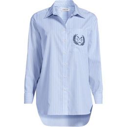 LANDS' END Lange weite B&uuml;gelfrei-Bluse, Damen,  Blau, Baumwolle, by Lands' End