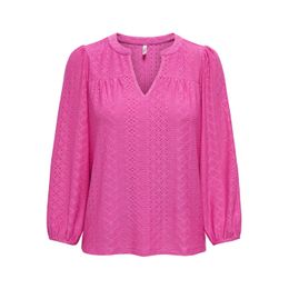 Blusenshirt Only "ONLSANDRA 3/4 SPLIT TOP JRS", Damen, Gr. S (36), rosa (fuchsia fedora), Single Jersey, Obermaterial: 95% Polyester, 5% Elasthan, unifarben, regular fit, Rundhals, Shirts Blusenshirt