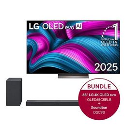 Schwarz LG 65&Prime; OLED evo AI C5E 4K Smart TV + 3.1.3 Dolby Atmos&reg; Soundbar mit 400 Watt kabelloser Subwoofer OLED65C5ELB.DSC9S