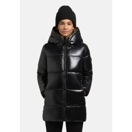 Kurzmantel Khujo "Grana-YM", Damen, Gr. XL (42), schwarz, Obermaterial: 100% Nylon; Futter: 100% Nylon; Wattierung: 100% Polyester, figurumspielend Po-bedeckend, hoch geschlossener Ausschnitt, &Auml;rmel ohne &Auml;rmelschlitz normaler Saum, M&auml;ntel Kurzmantel, Gl&auml;nzender kurzer gesteppter Damen Wintermantel